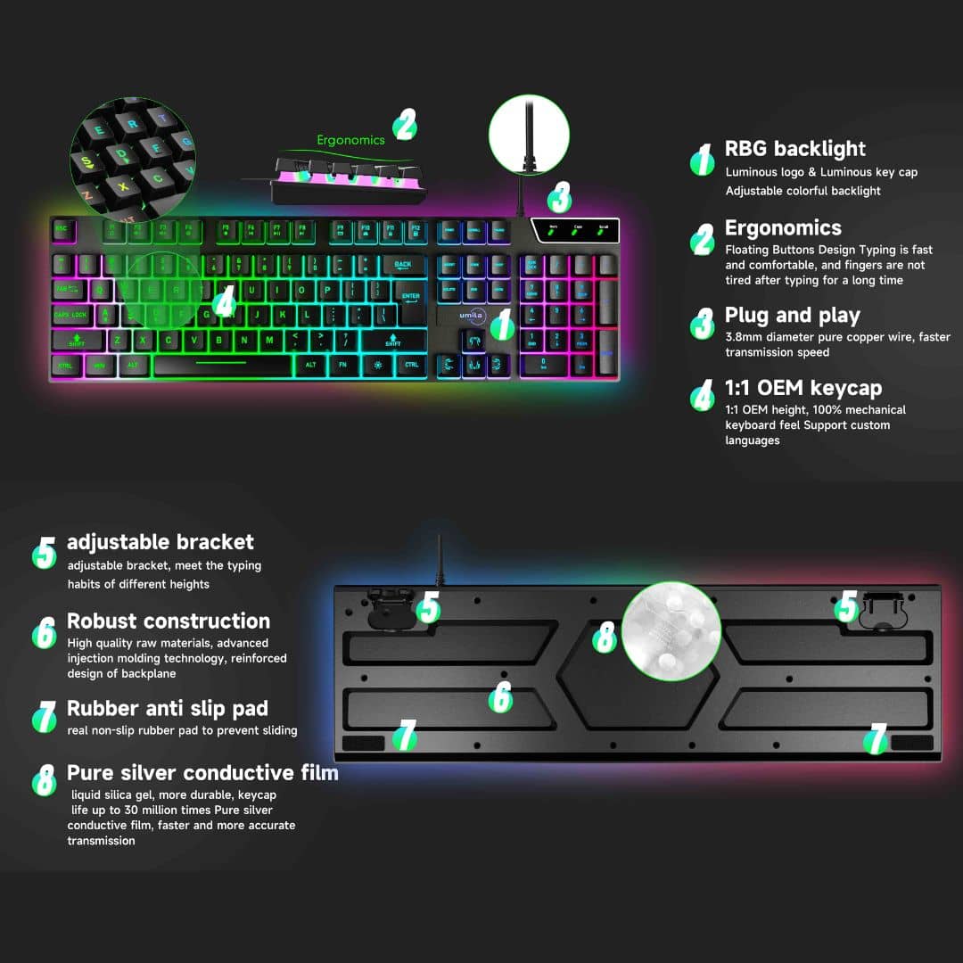 Clevisco RGB Metal-Like Feel Gaming Keyboard with LED Lighting